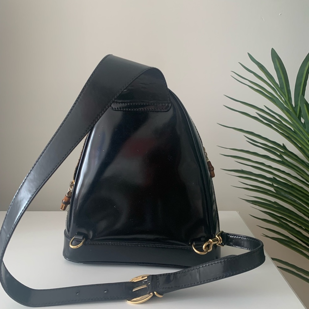 Gucci Bamboo Sling Black Patent Leather Backpack - Gem